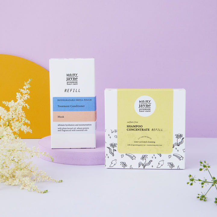 refillable hair products | shampoo + conditioner refills | Hairy Jayne
